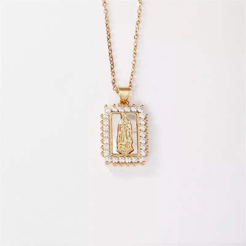 Gold Plated Cs Zirconia Guadalupe Virgin Mary Necklace Pendant N55 ...