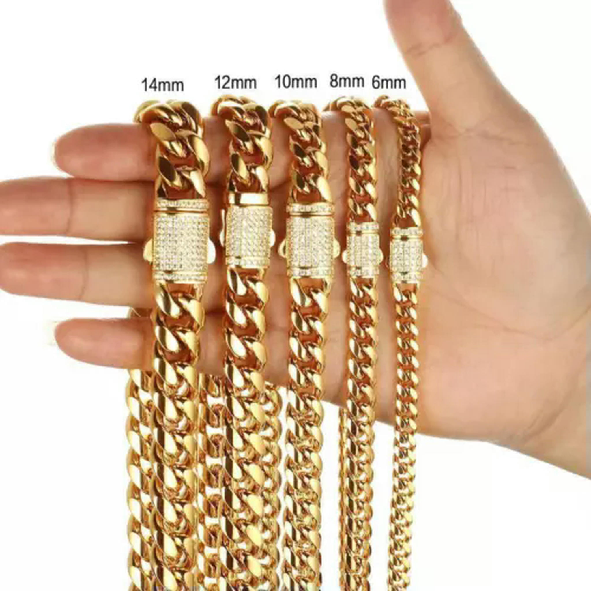 Gold Plated Cuban Link Chain Necklace for Men Women Stainless Steel ...