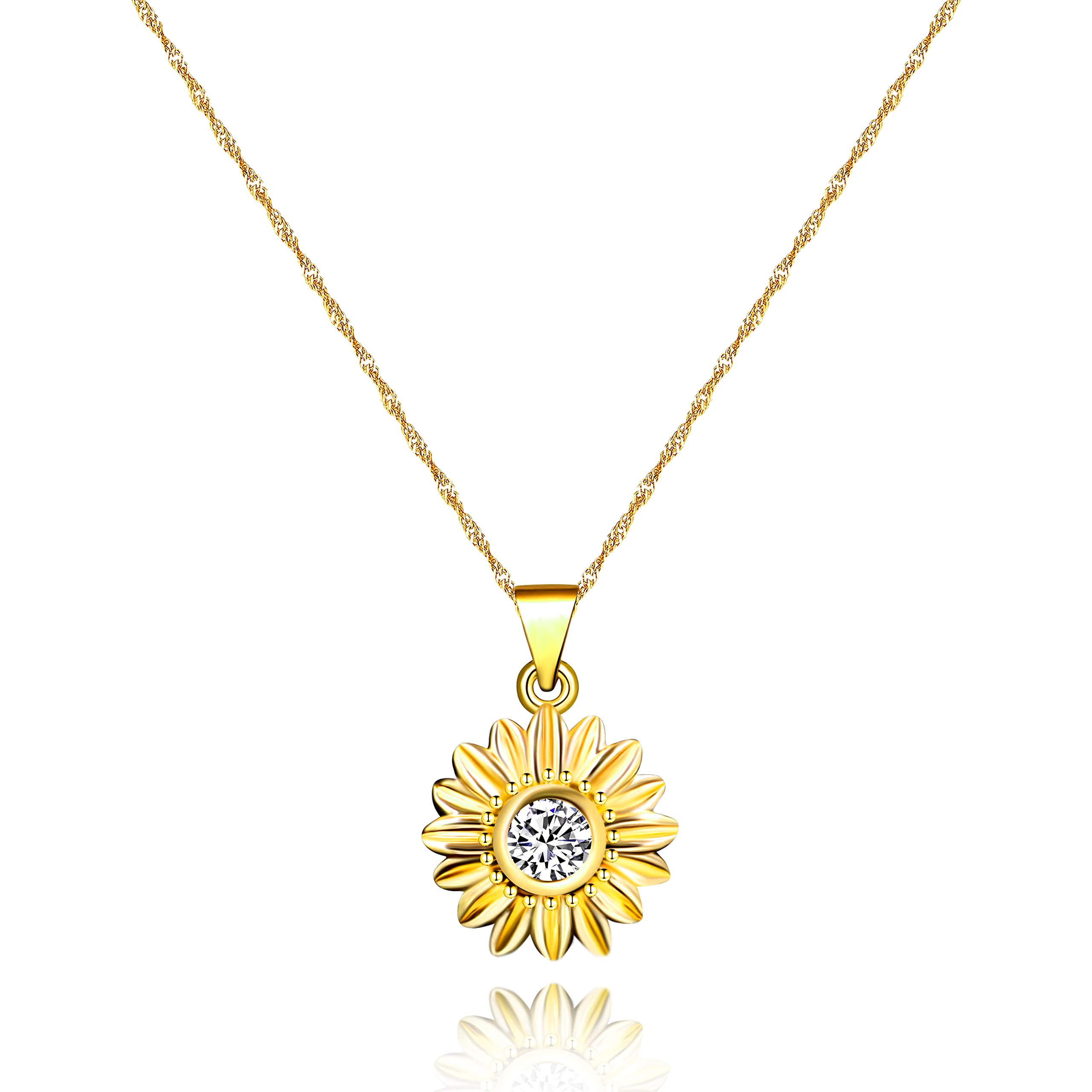 Gold Plated Daisy Flower Pendant Necklace Cubic Zirconia Sunflower ...