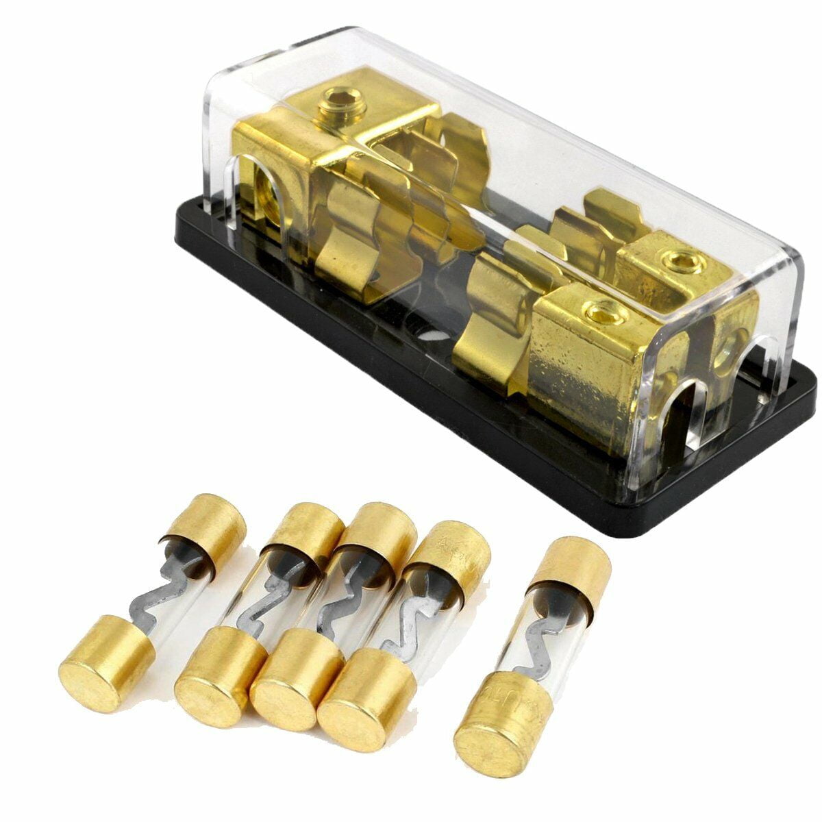 Gold Plated Dual AGU Fuse Holder 4/8 Gauge Power or Ground with Pack of ...