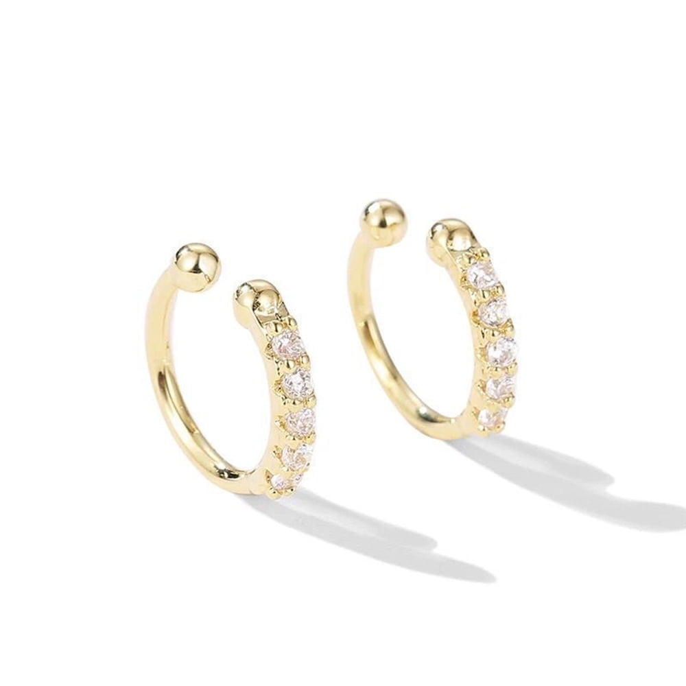 Gold Plated Ear Cuff Wrap Cartilage Earring Sterling Silver Crystal No ...