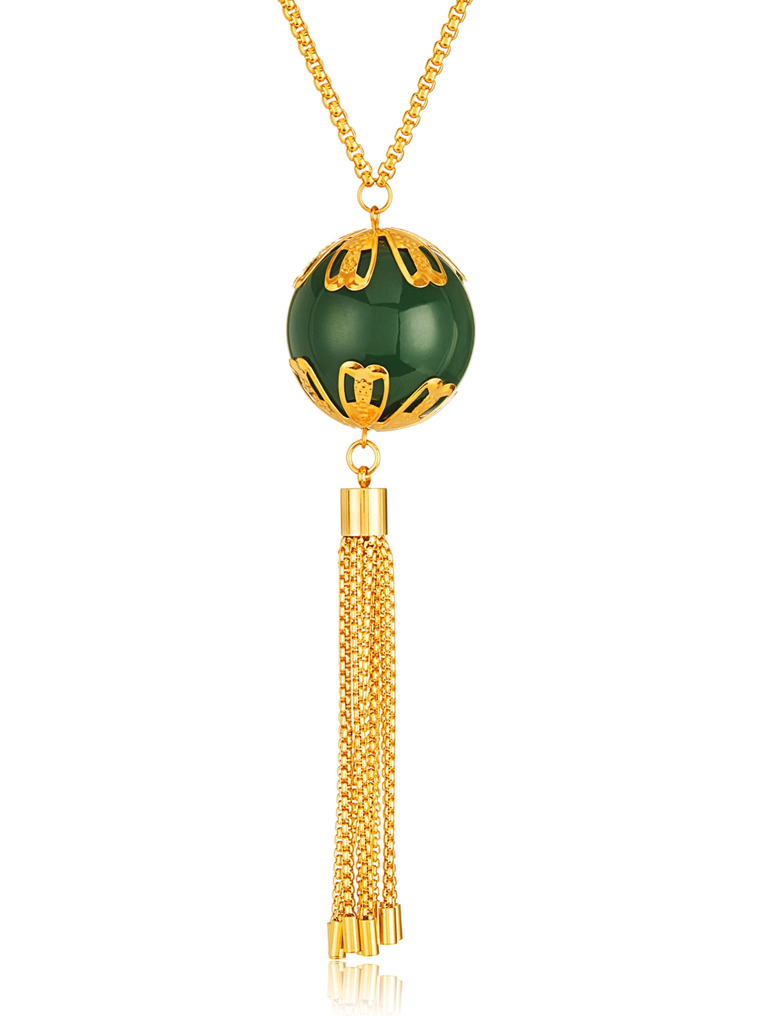 Gold Plated Faux Jade Tassel Stainless Steel Necklace (3mm) - 28 ...