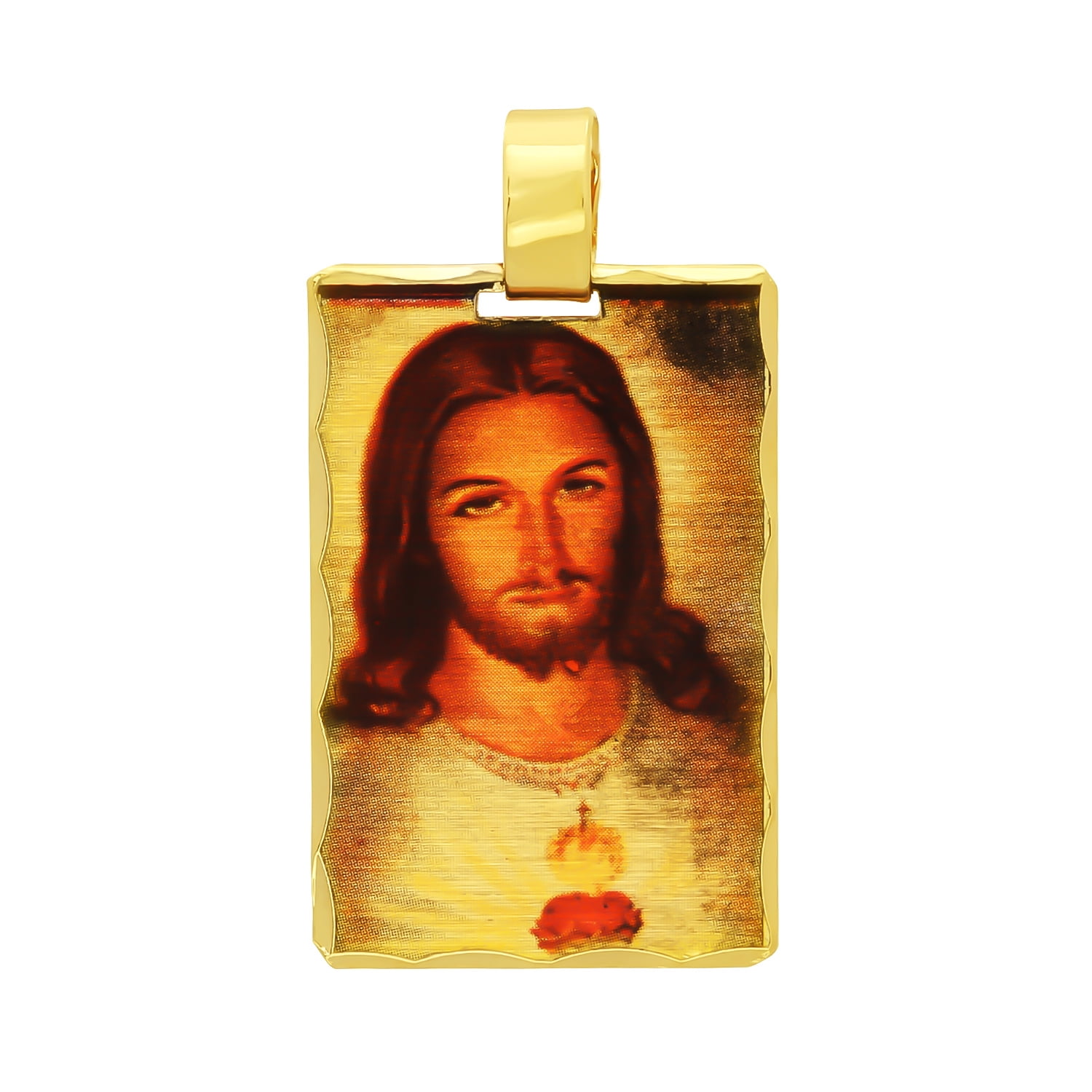 14K Gold Heavy Plated Framed Jesus Sacred Heart Portrait Pendant + 30 ...