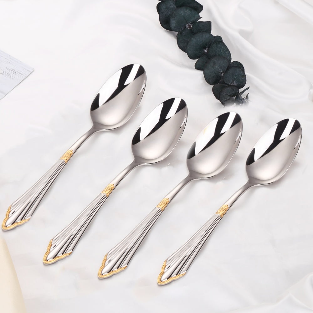 Gold Plated Glossy Dinner Spoon Set Stainless Steel 18-10 Extra Large ...