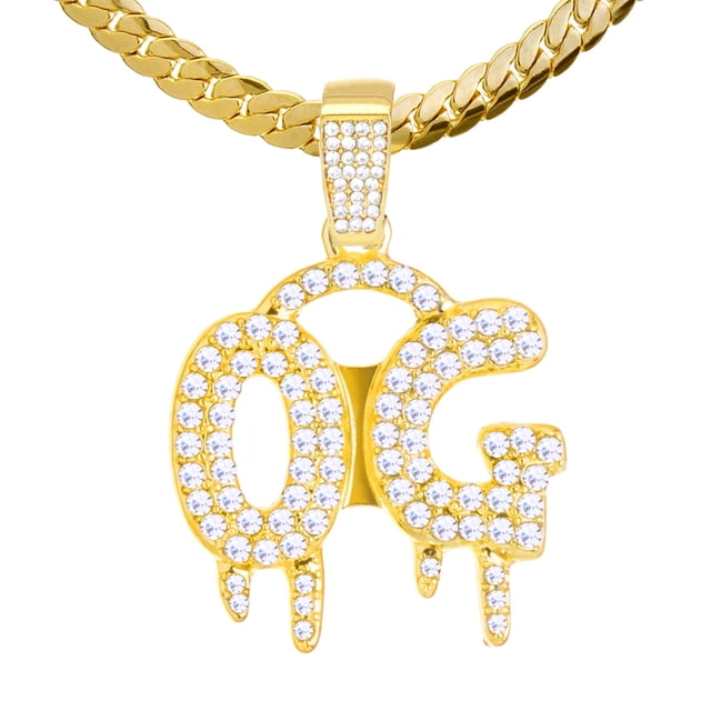 Gold Plated Hip Hop Iced Rapper Dripping O.G Pendant 20" Miami Cuban ...