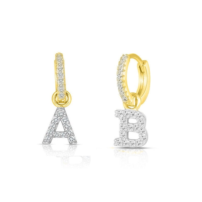 Gold Plated Hoop Earrings, Dainty Letter Earring, Moissanite Earrings ...