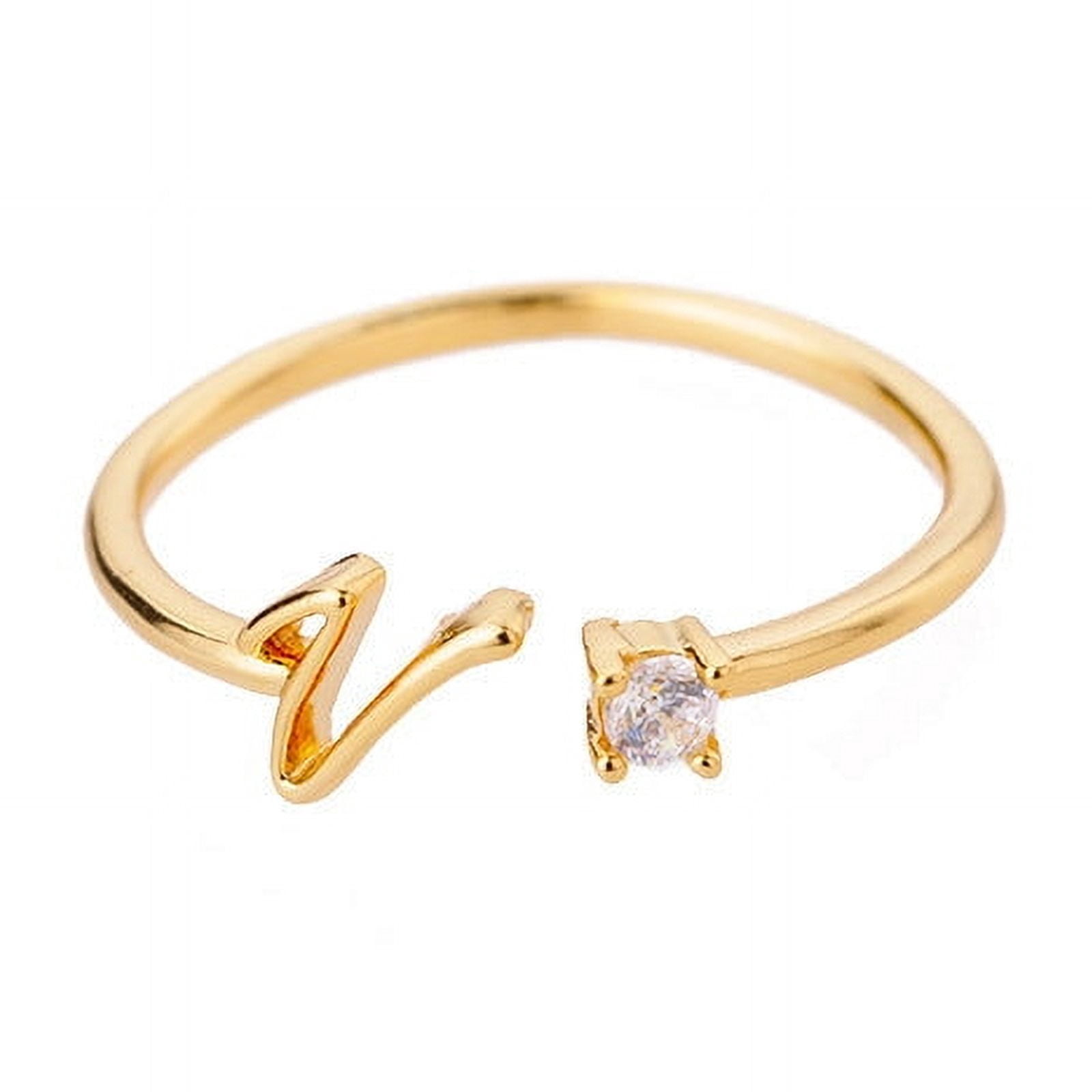 Gold Plated Initial Letter Ring - Diamond Cut Open Mouth Copper Ring ...