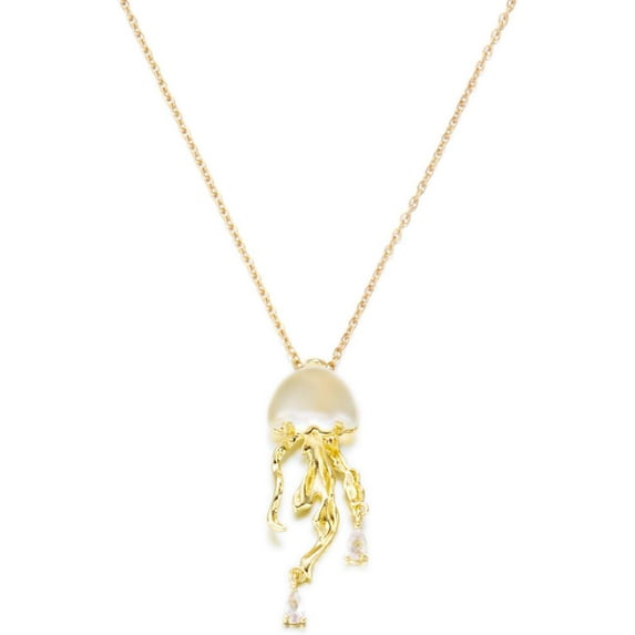 Gold Plated Jellyfish Pendant Necklace Transparent Resin Dome with ...