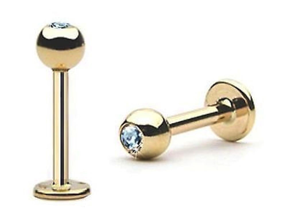 Gold Plated Lip Ring Flat Back With Big Bezel Set CZ Gem 1 Piece 14G ...