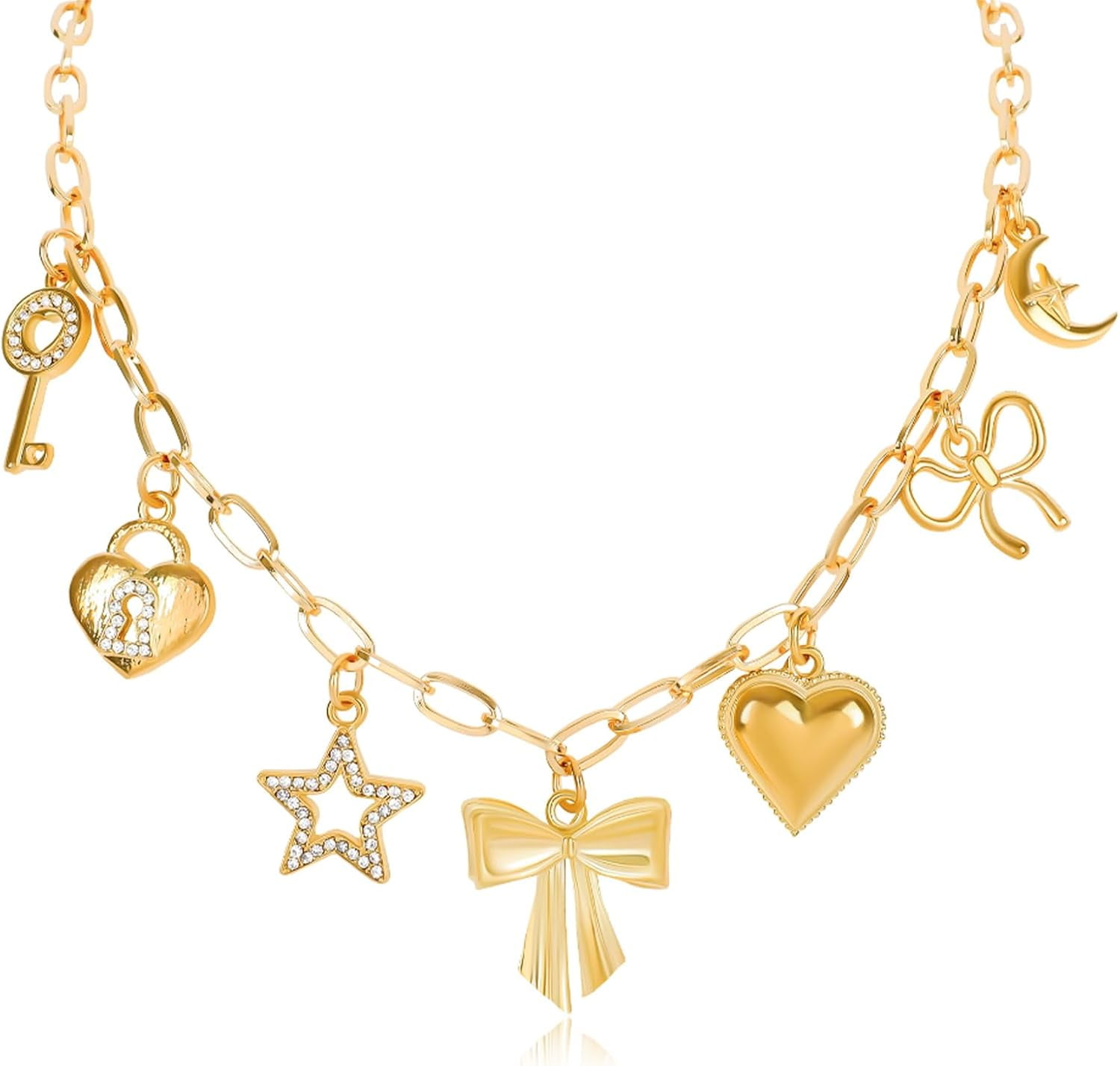 Gold Plated Paperclip Chain Beach Charm Necklace for Women Cute Shell ...