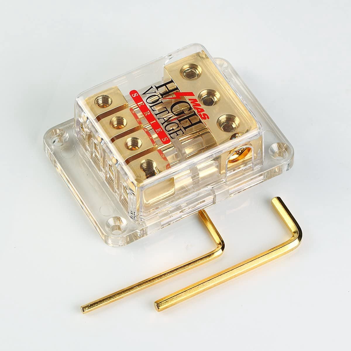 Gold Plated Power Ground Distribution Block Three 4 Gauge Input To 8 Ga ...