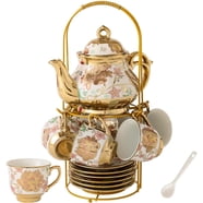 SLLINGLUO 20 Pieces Vintage Rose Porcelain Tea Cup Sets, Ceramic Tea ...