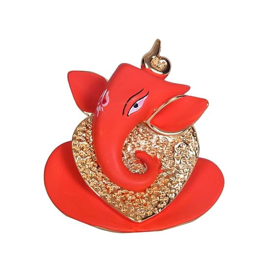 Gold Plated Red Terracotta Ganesha Statue for Car Dashboard God Ganesh ...