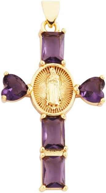 Gold Plated Religious Cross Pendant with Virgin Mary Center and Clear ...