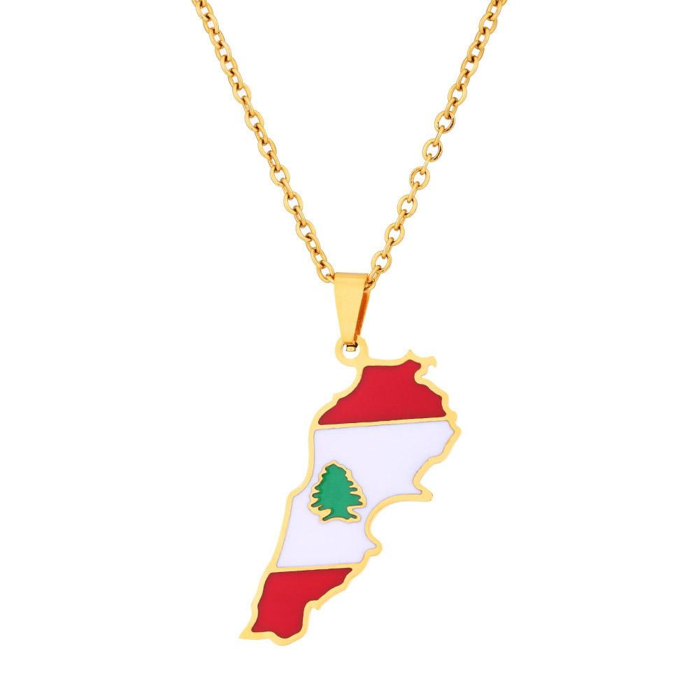 Gold Plated Republic of Lebanon Flag Map Necklace Pendant Gold Chain ...