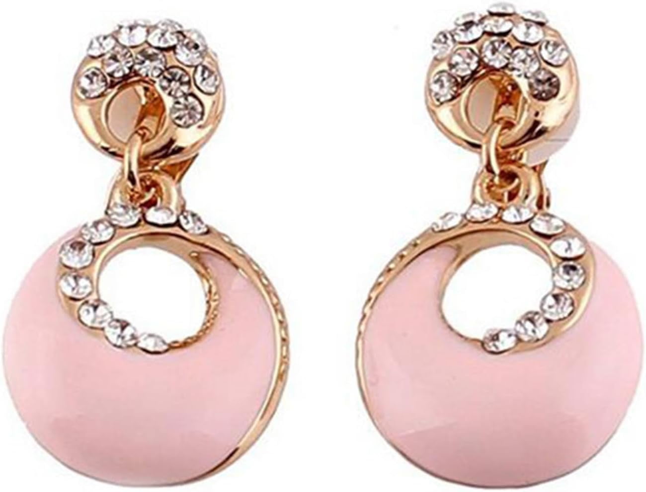 Gold Plated Rhinestone Enamel Round Shape Hollw-out Dangle Earrings for ...