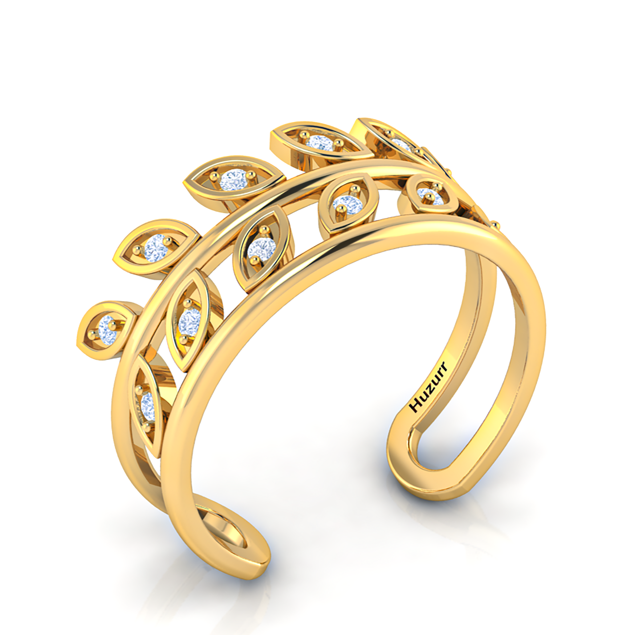 Gold Plated Round Diamond Leaf-Style Adjustable Ring - Walmart.com