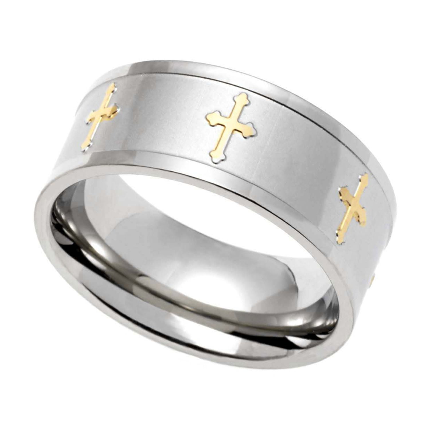 Gold Plated Seven Cross Band Ring - Religious Faith Jewelry size 7 ...