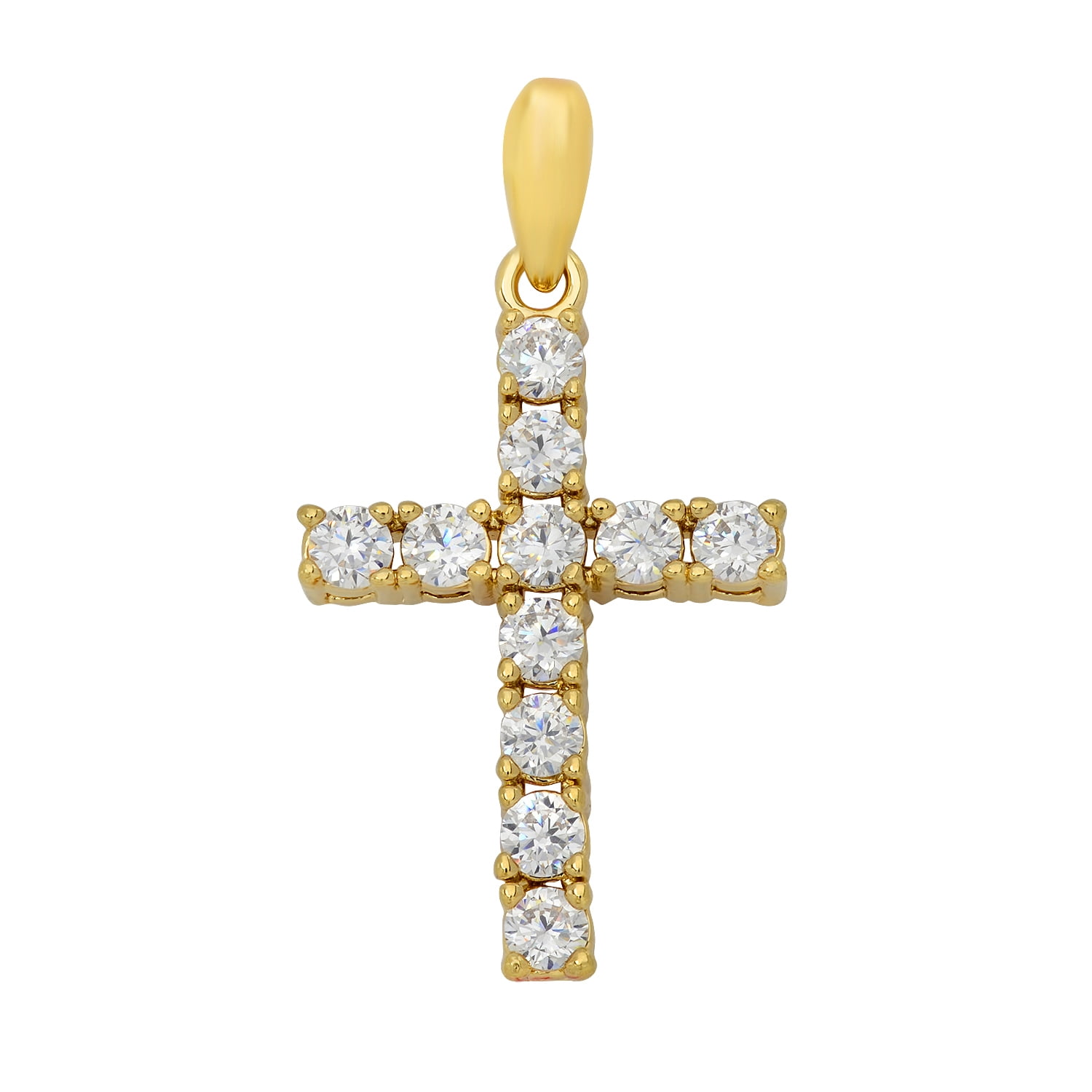 14K Gold Heavy Plated Small Cross Pendant of Round Brilliant Cut CZs ...