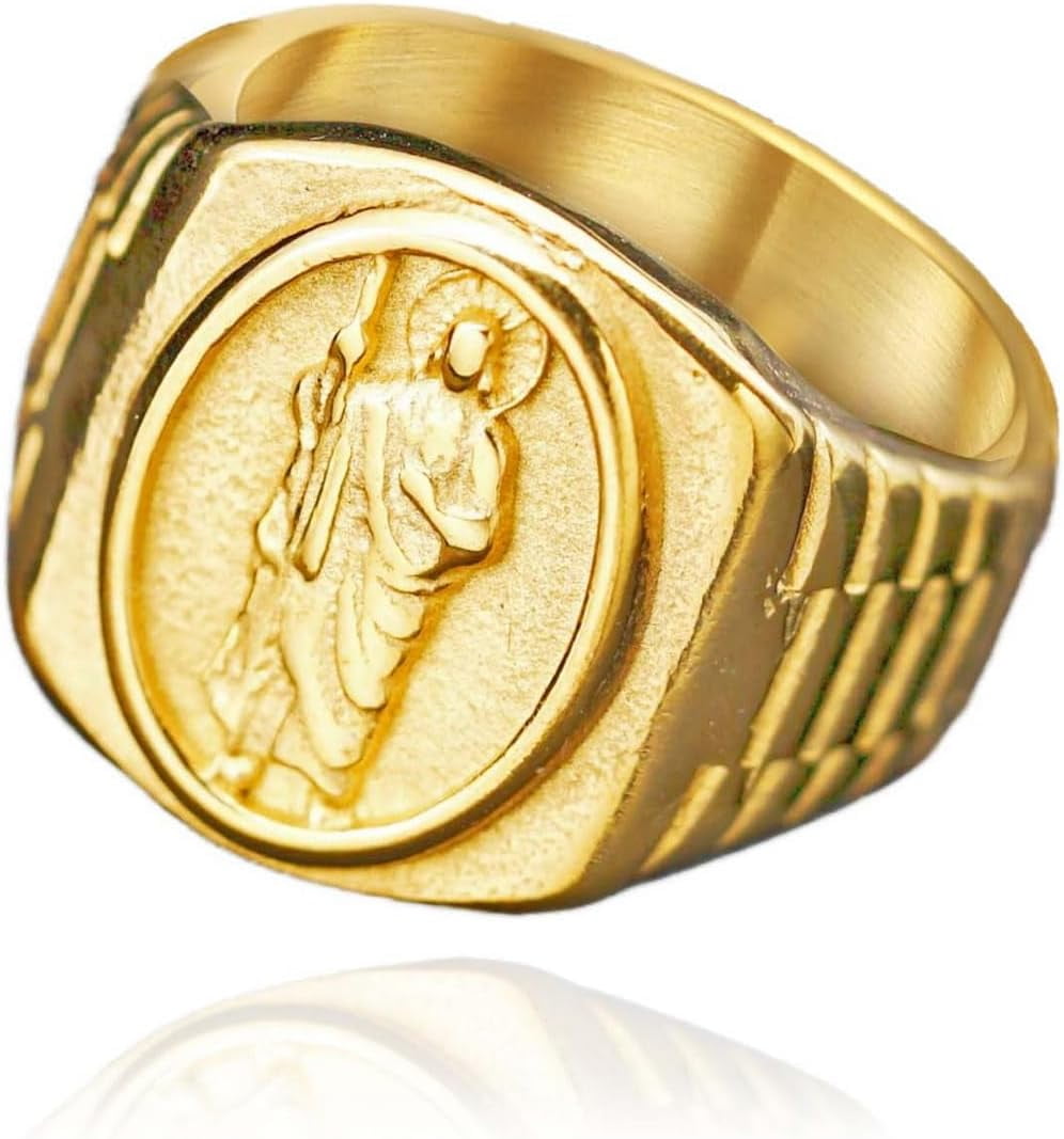 Gold Plated St Benedict Signet Rings Stainless Steel for Men, Christian ...