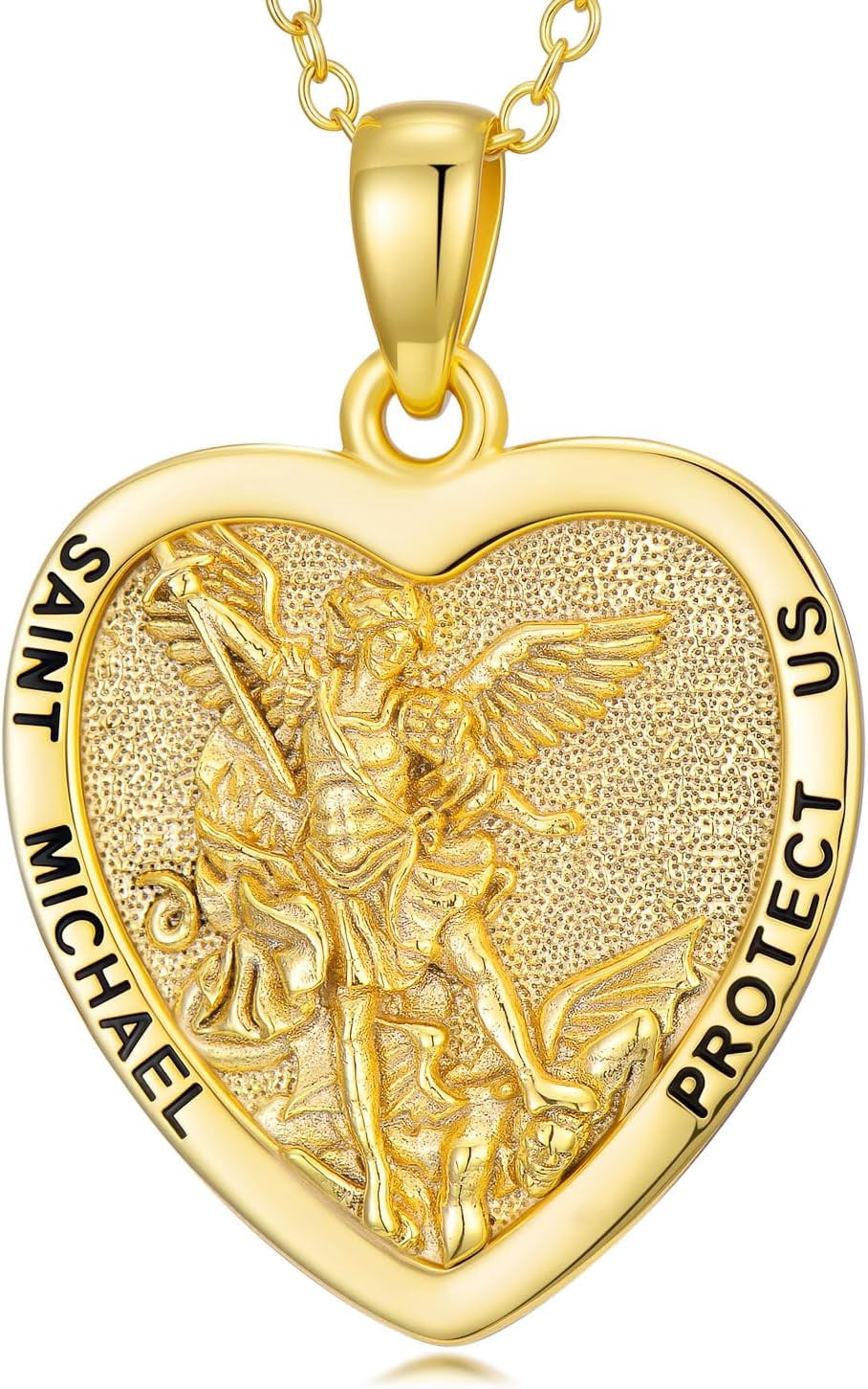 Gold Plated St Michael Medal for Women 925 Sterling Silver Heart ...