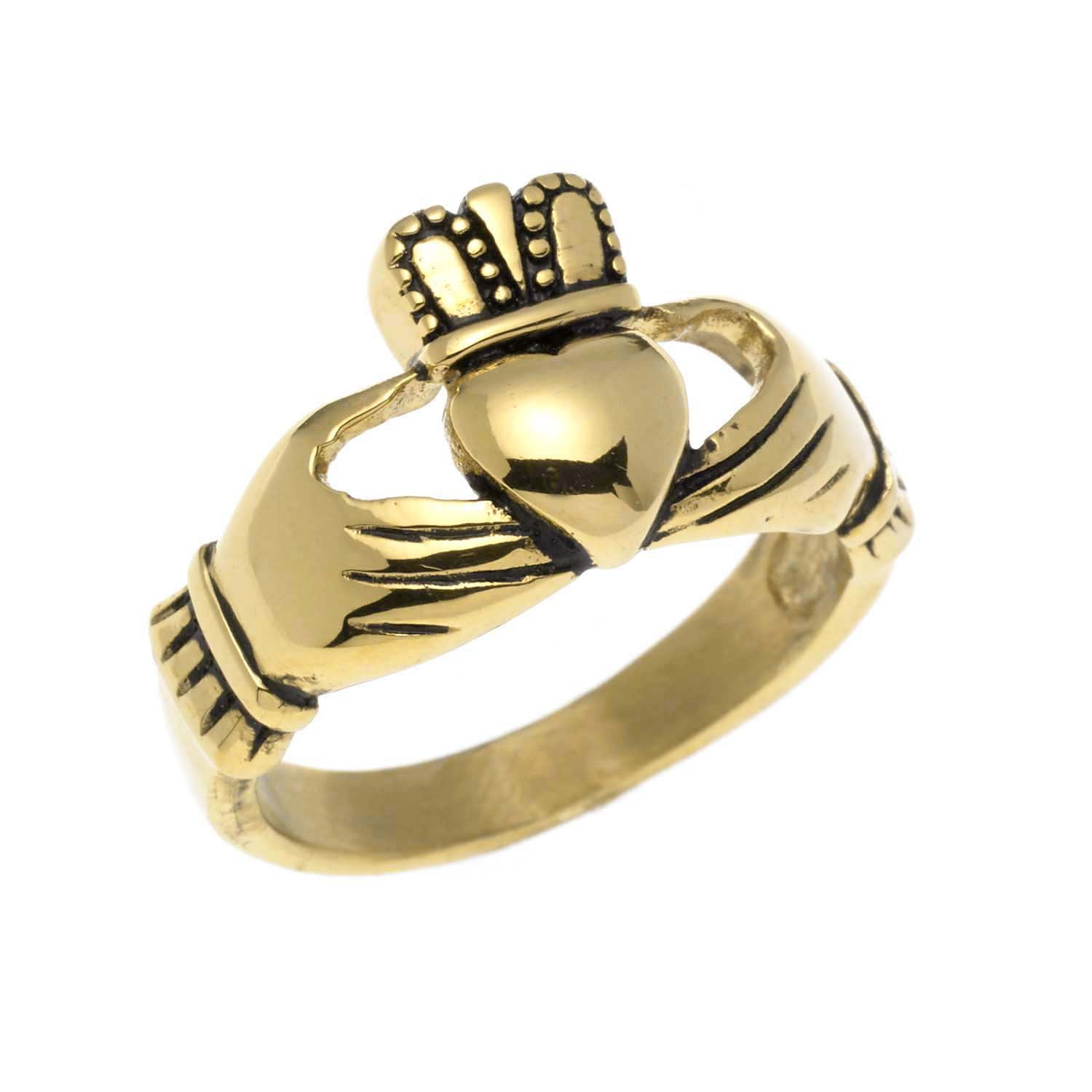 Gold Plated Stainless Steel Celtic Claddagh Ring - Irish Symbol of Love ...