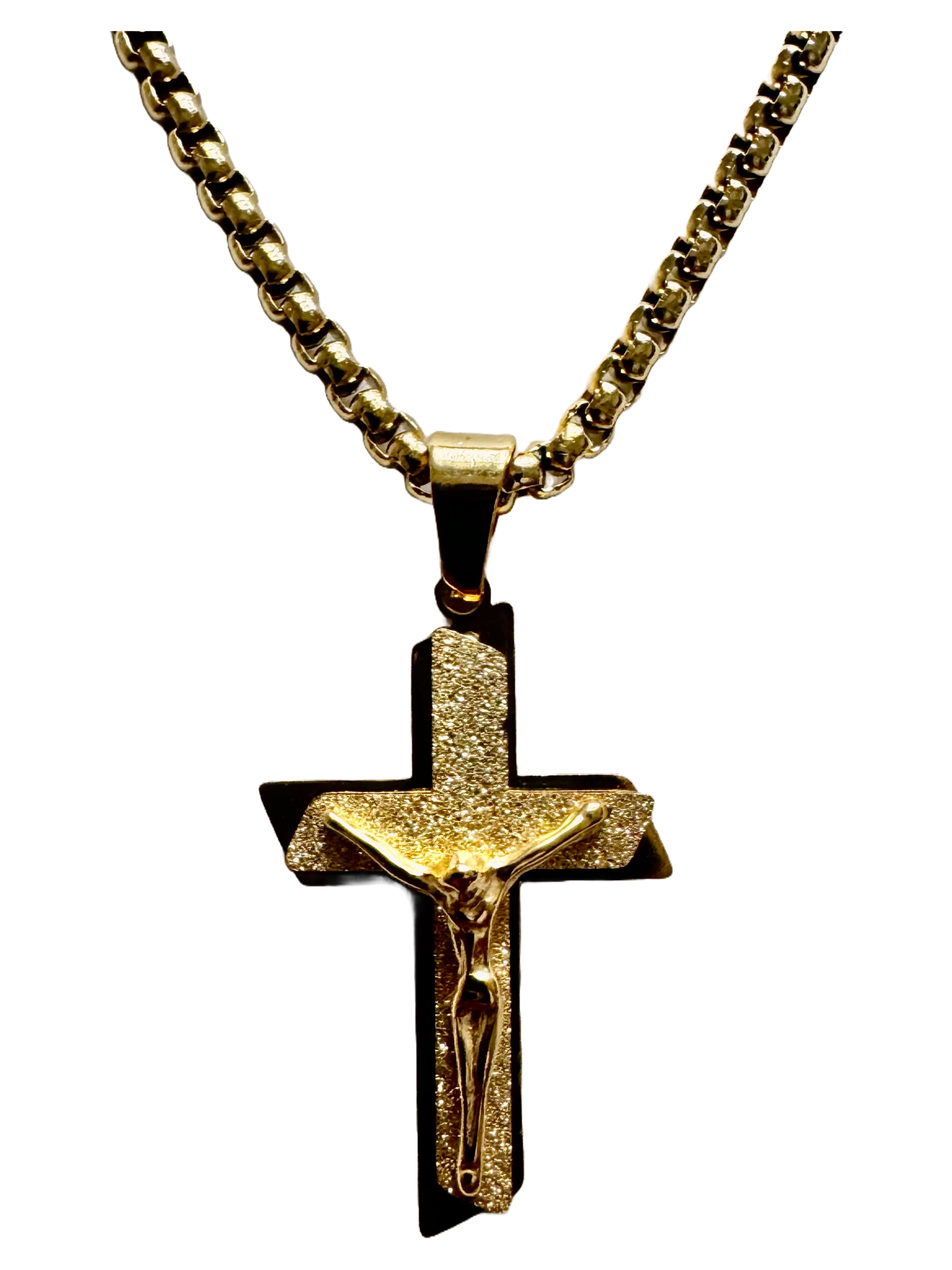 Gold Plated Stainless Steel Cross Crucifix Pendant W/ 24 Inch Necklace ...