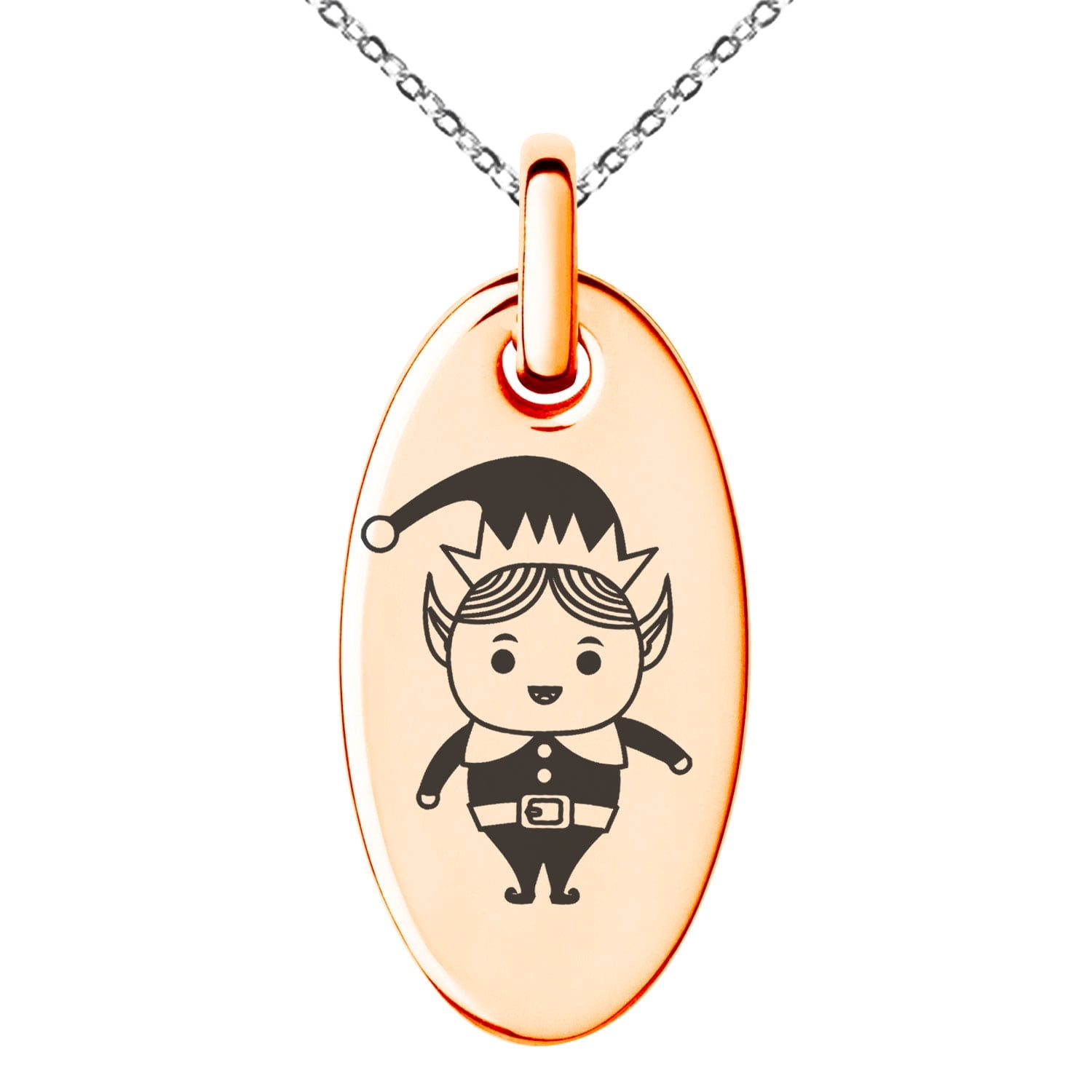Tioneer Stainless Steel Gold Plated Happy Elf Engraved Small Oval Charm ...