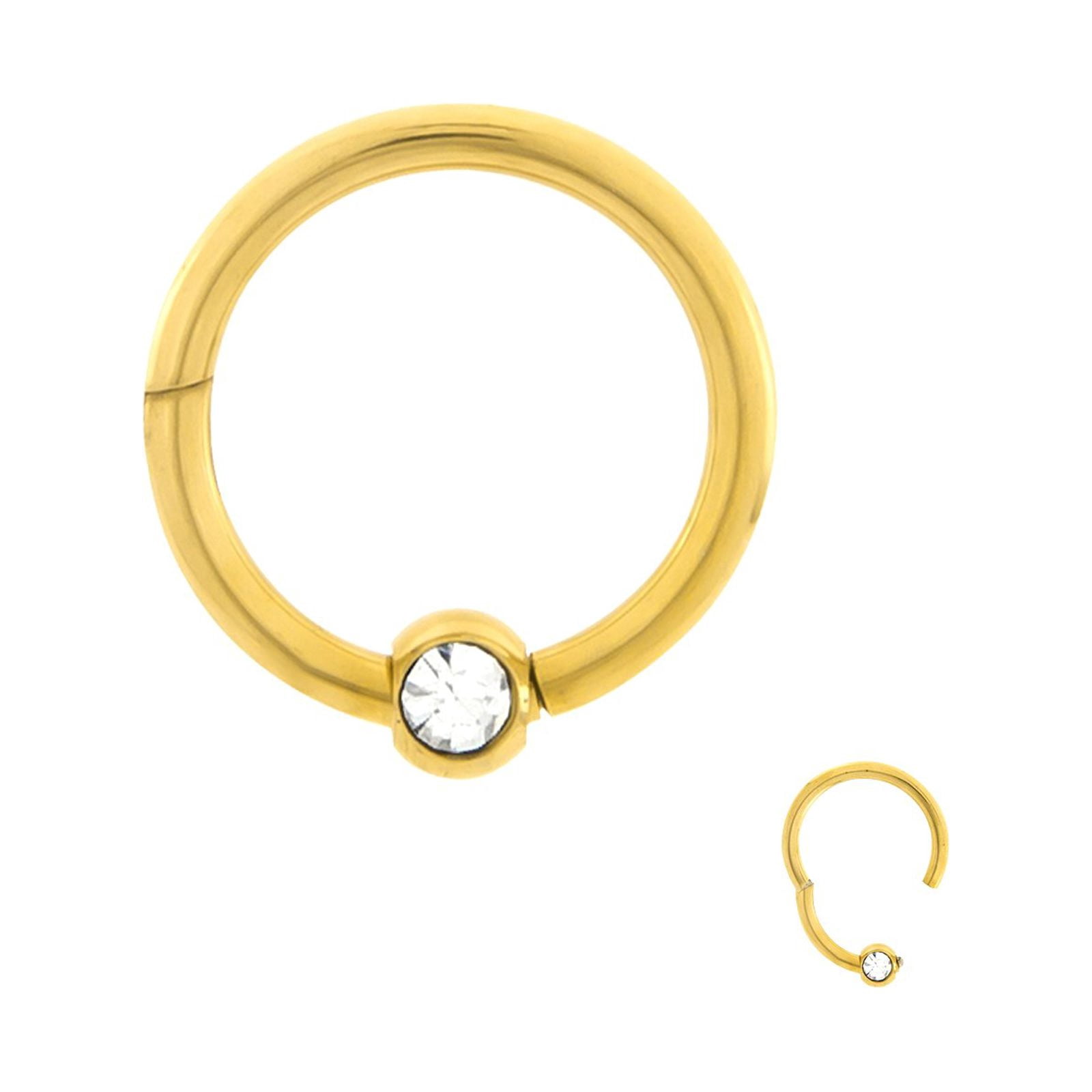 Gold Plated Stainless Steel Hinge Septum Clicker with Crystal Ball ...