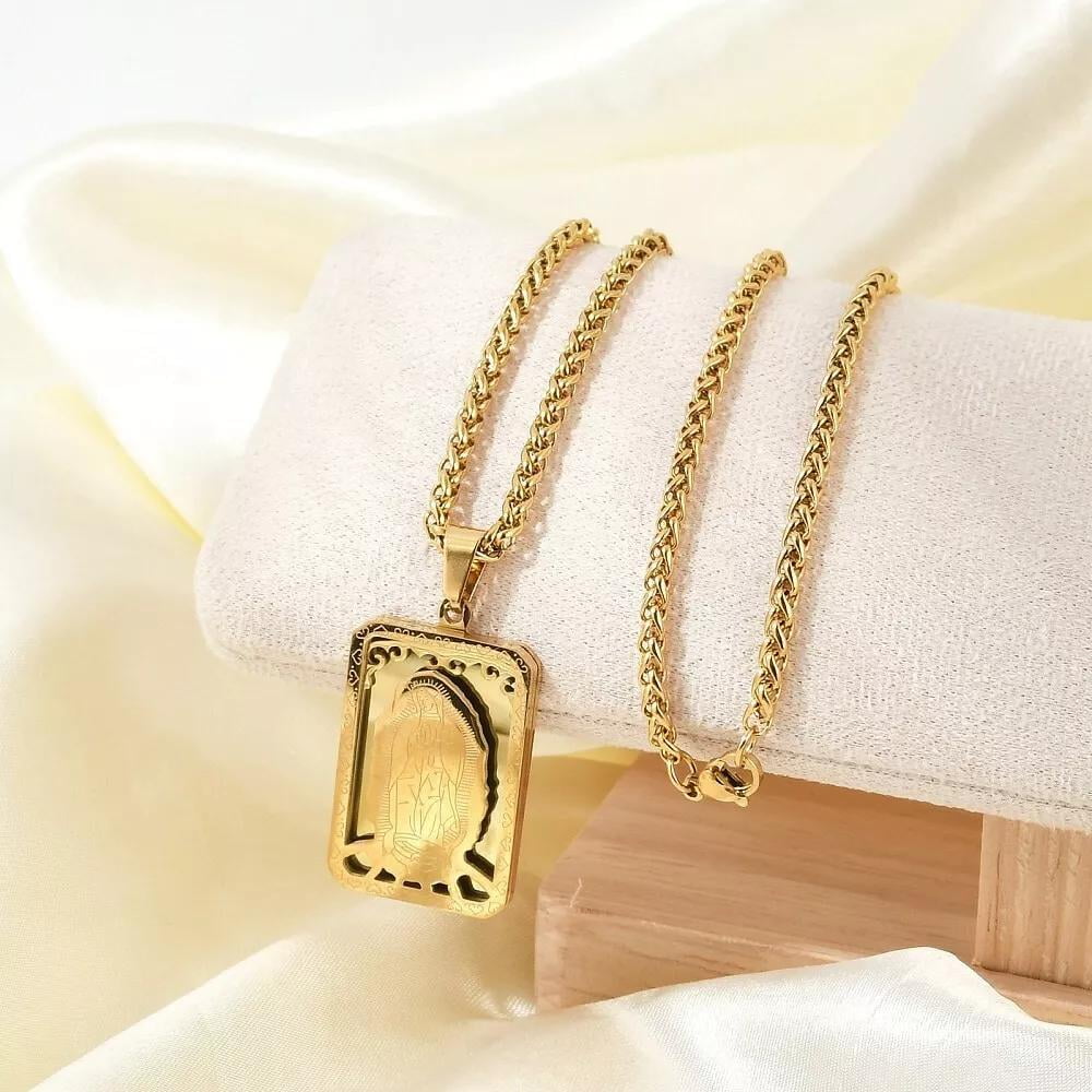 Gold Plated Stainless Steel Pendant Guadalupe Virgin Mary Wheat ...