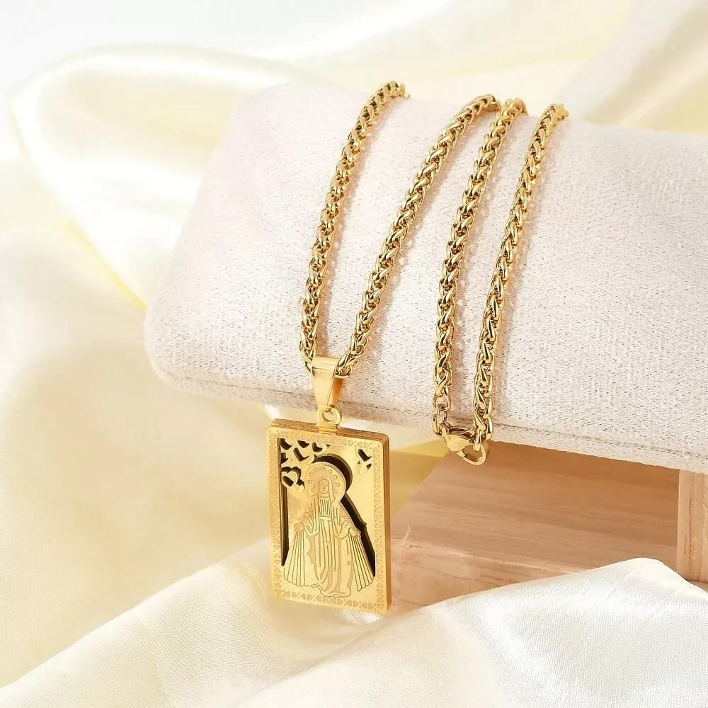 Gold Plated Stainless Steel Pendant Guadalupe Virgin Mary Wheat ...