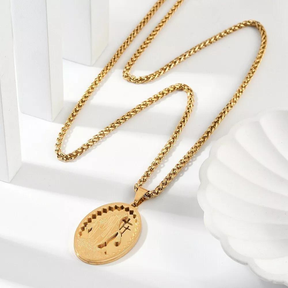 Gold Plated Stainless Steel Pendant Guadalupe Virgin Mary Wheat ...