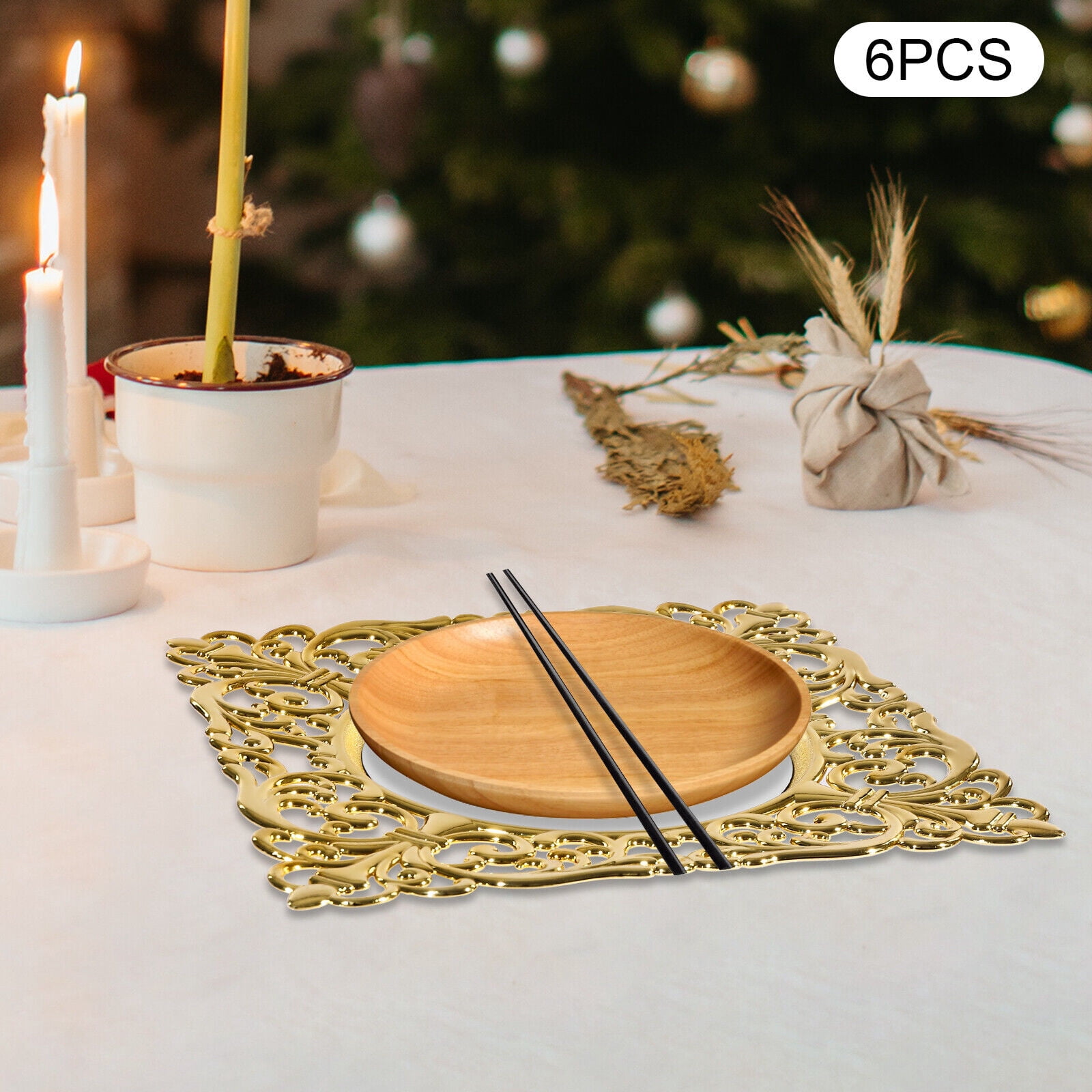 Gold Plates Set of 6 18cm Mirror for Dinner with Embossed Rim Square ...