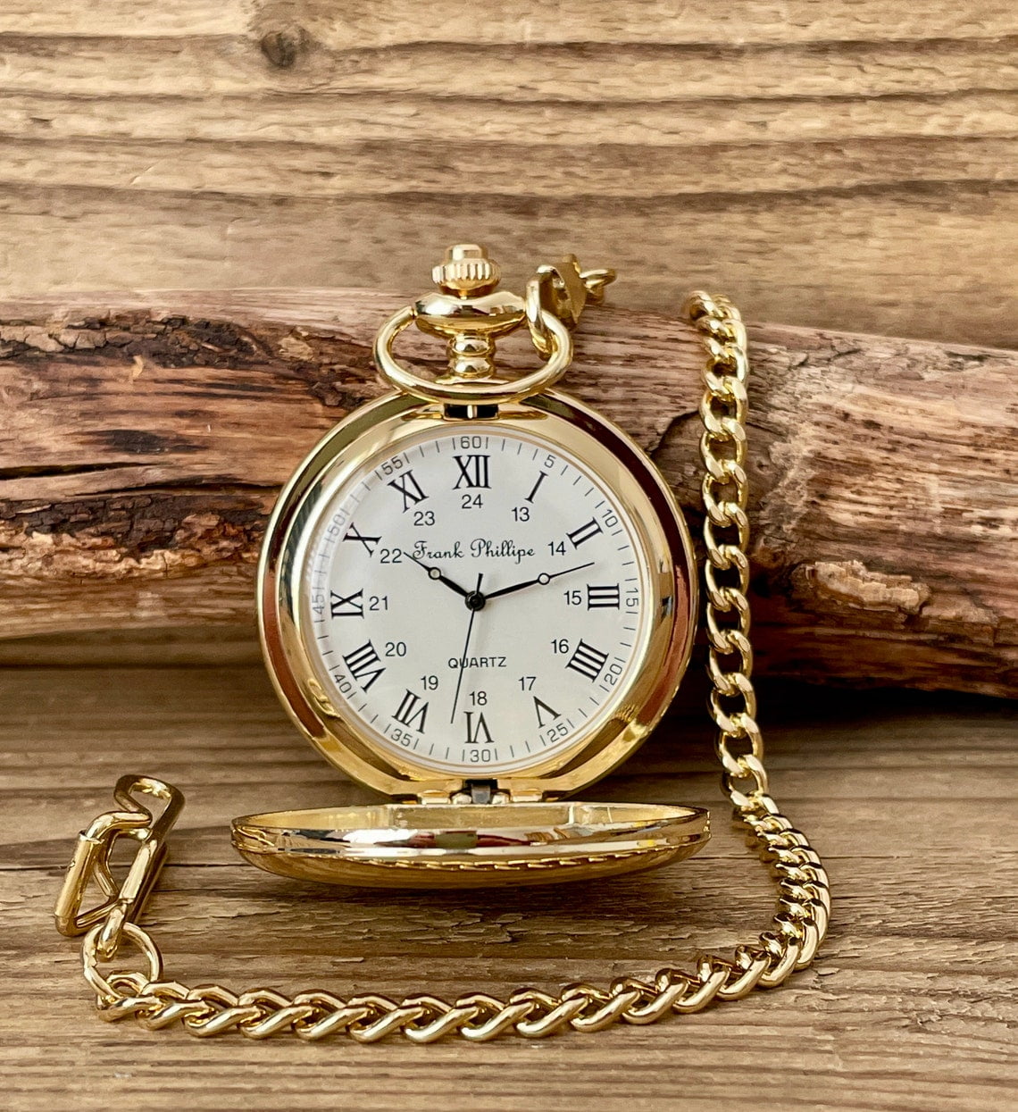 Gold Pocket Watch for Men – Free Engraving, Quartz Roman Dial ...