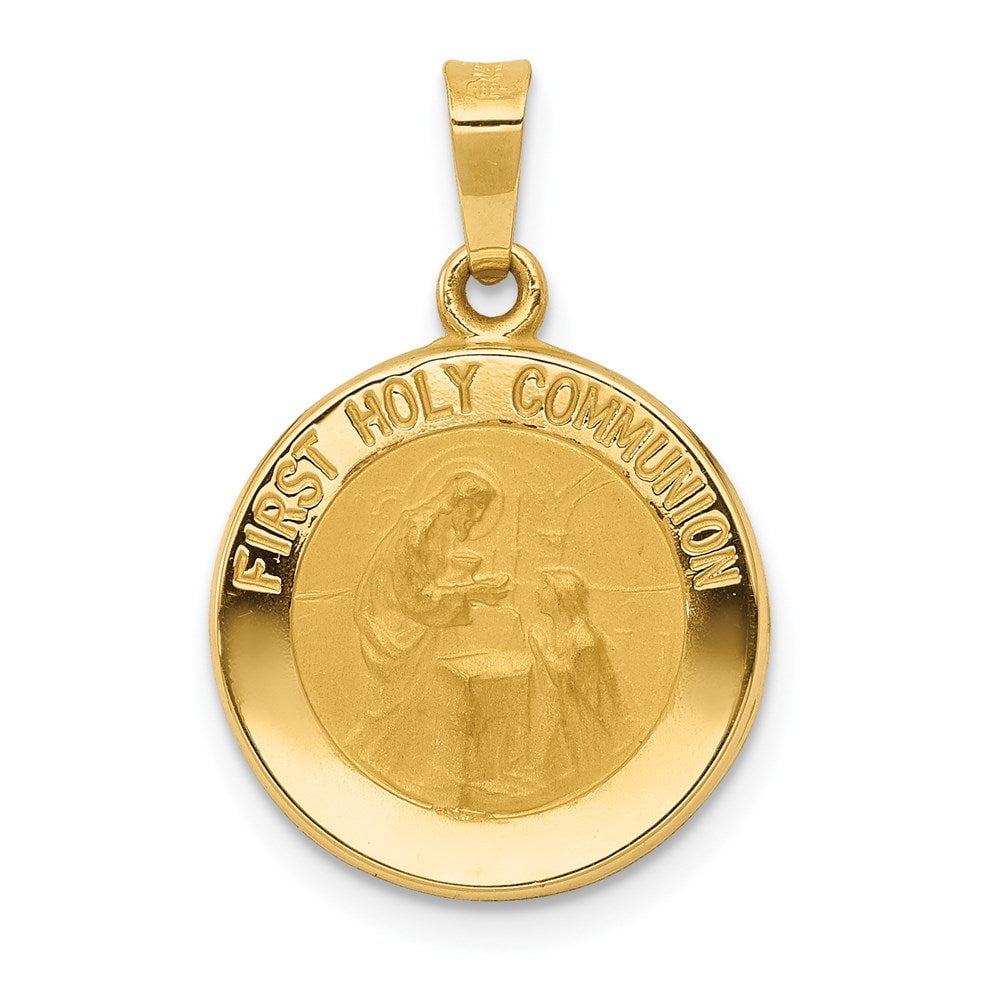 Gold Polished and Satin First Holy Communion Medal Pendant Charm, Made ...