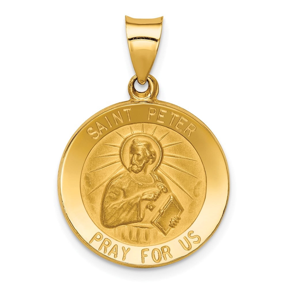 Gold Polished and Satin Patron Saint Peter Medal Pendant Charm, Made in ...