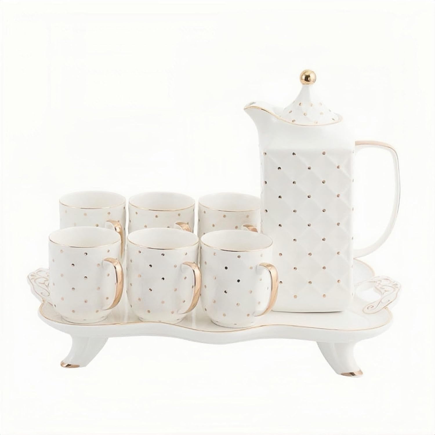 Gold Polka Dot Ceramic Royal Tea Set with Teapot Mugs and Serving Tray ...