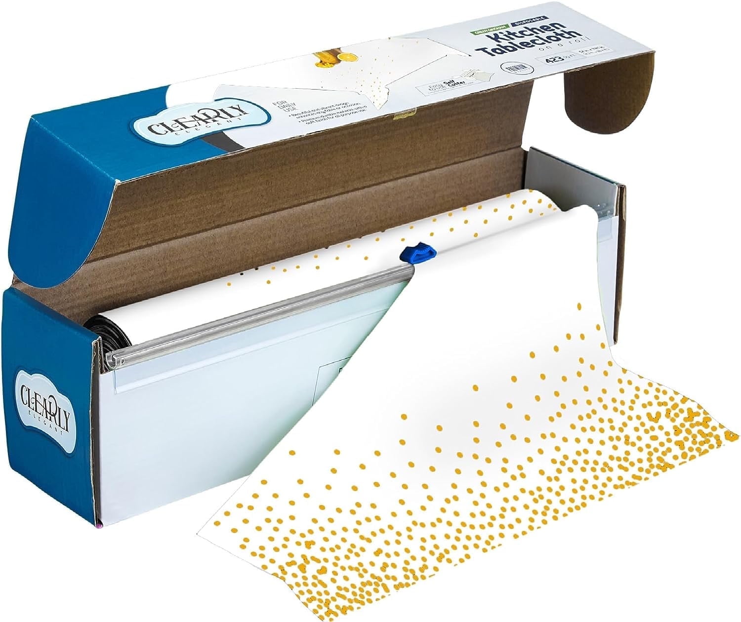 Gold Polka Dotted Black/White Plastic Tablecloth Roll for Wedding ...