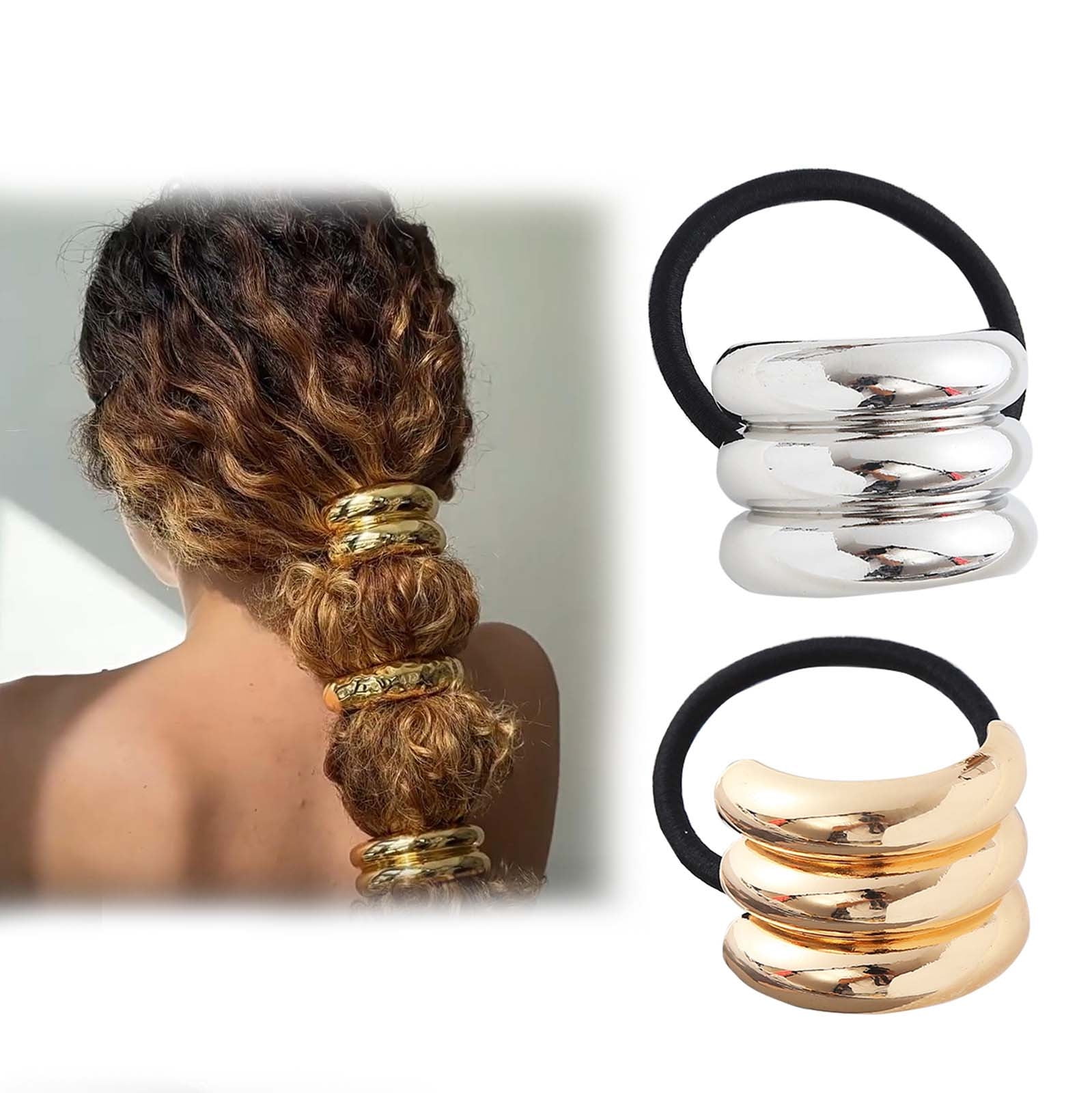 Gold Ponytail Cuff Silver Metal Hair Elastic, Metal Hair Tie, Ponytail ...