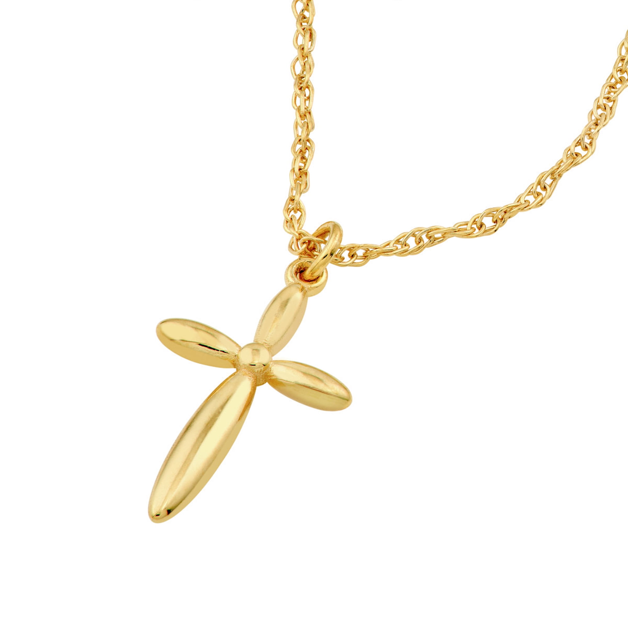Gold Puffed Cross Necklace - 14 Karat Gold - Religious Cross Pendant ...