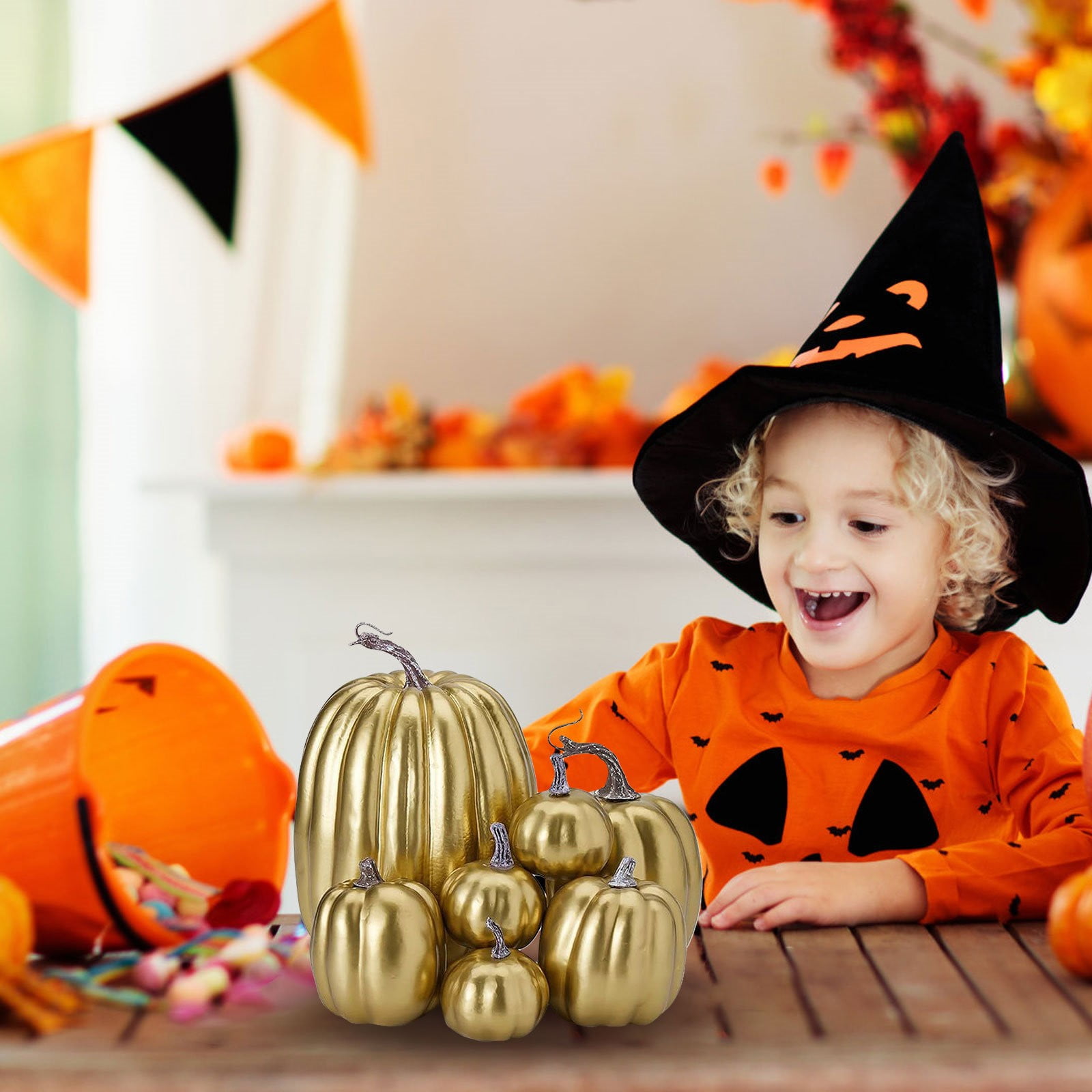 Gold Pumpkins 7Pcs Halloween Pumpkins for Decorating Pumpkin Decor ...