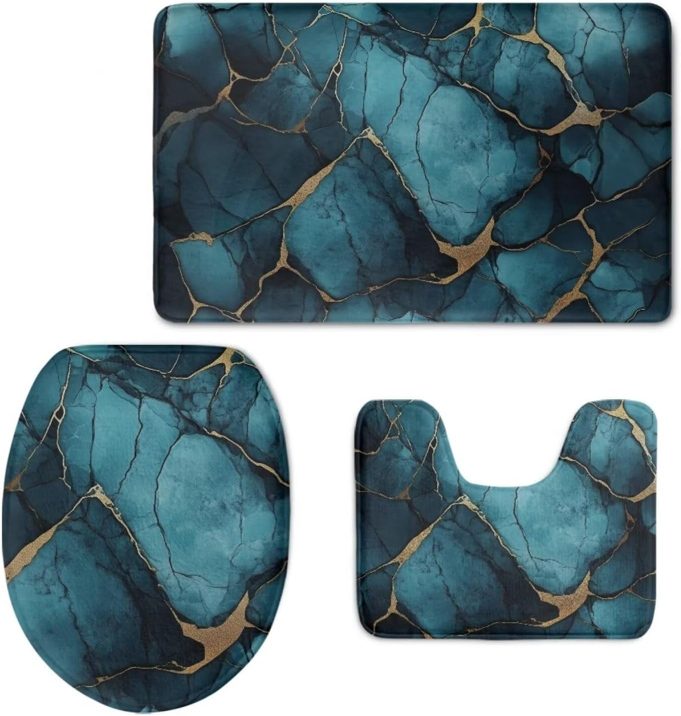 Gold Purple Marble Bathroom Rug Set,3 Piece,Non Slip Marble Bath Mats ...