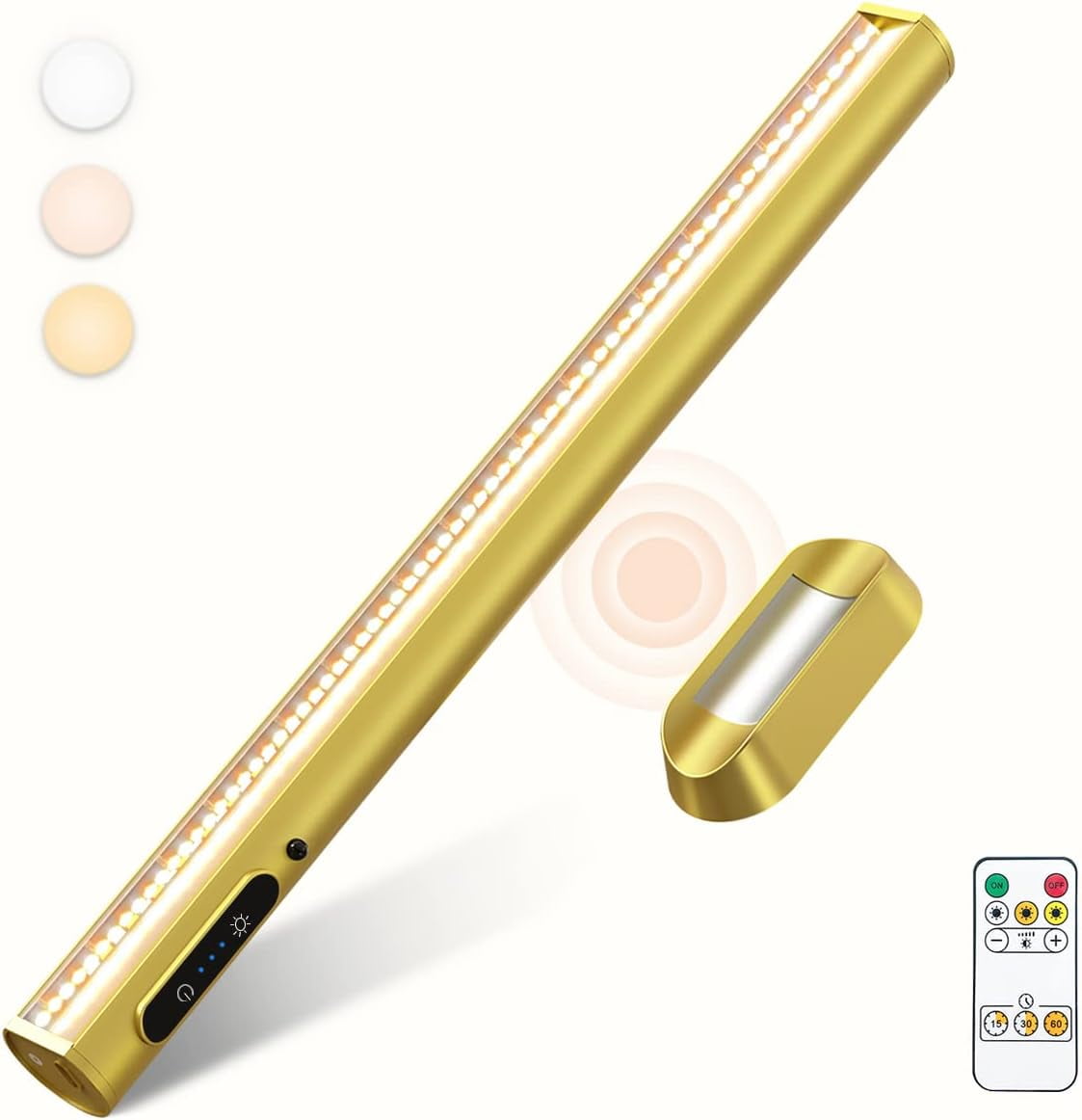 Gold Rechargeable Magnetic LED Light Bar with Remote, Under Cabinet ...