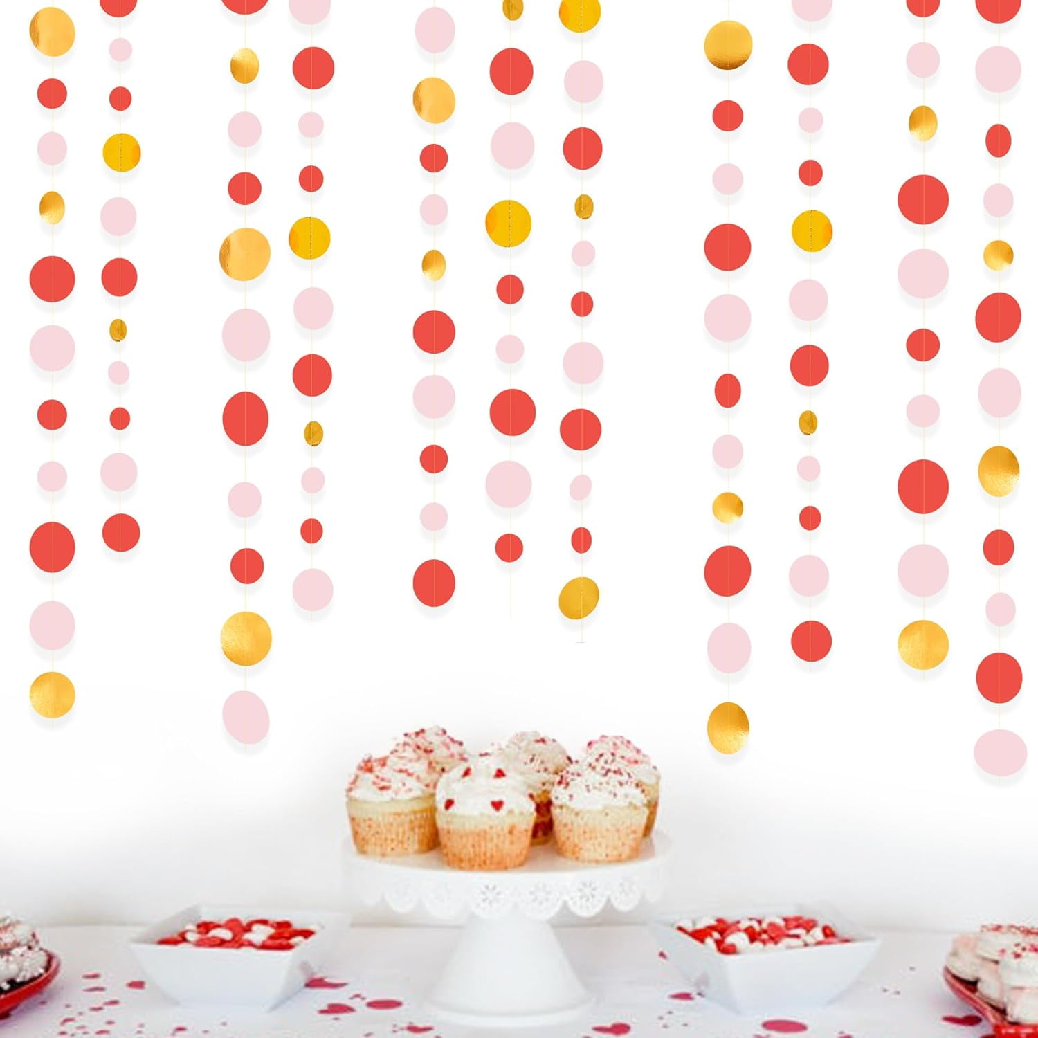 Gold Red Pink Party Decorations Circle Dots Garland Metallic Gold Light ...
