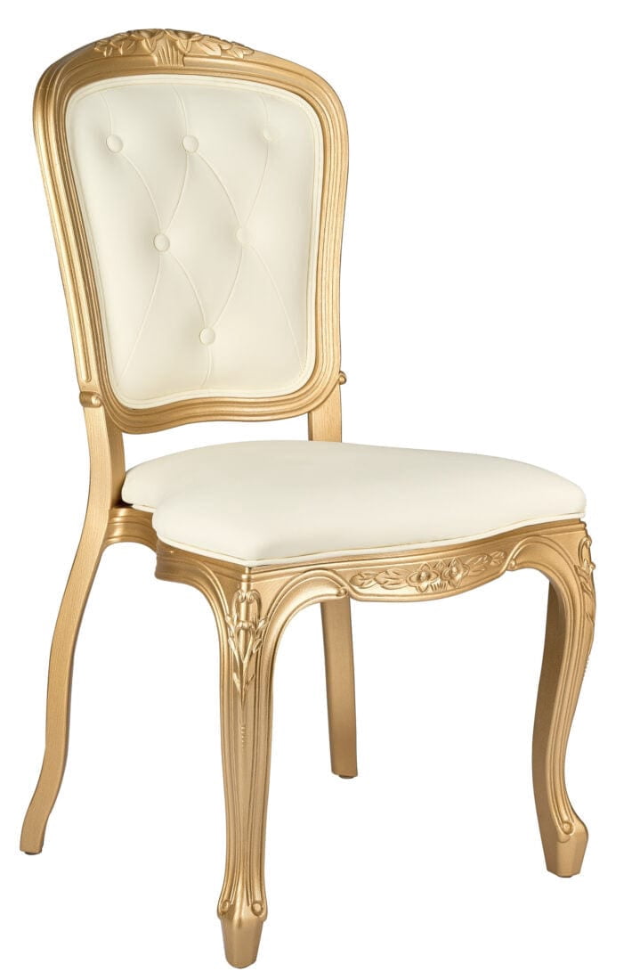 Gold Resin Royal Chair with Ivory Vinyl Seat and Ivory Vinyl Tufted ...