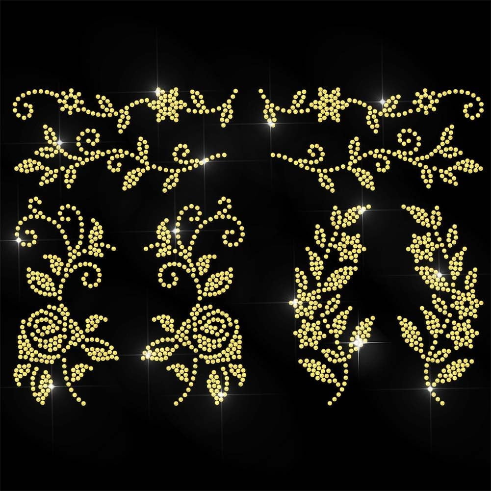 Gold Rhinestone Iron on Transfer Golden Flower Border Bling Diamond ...