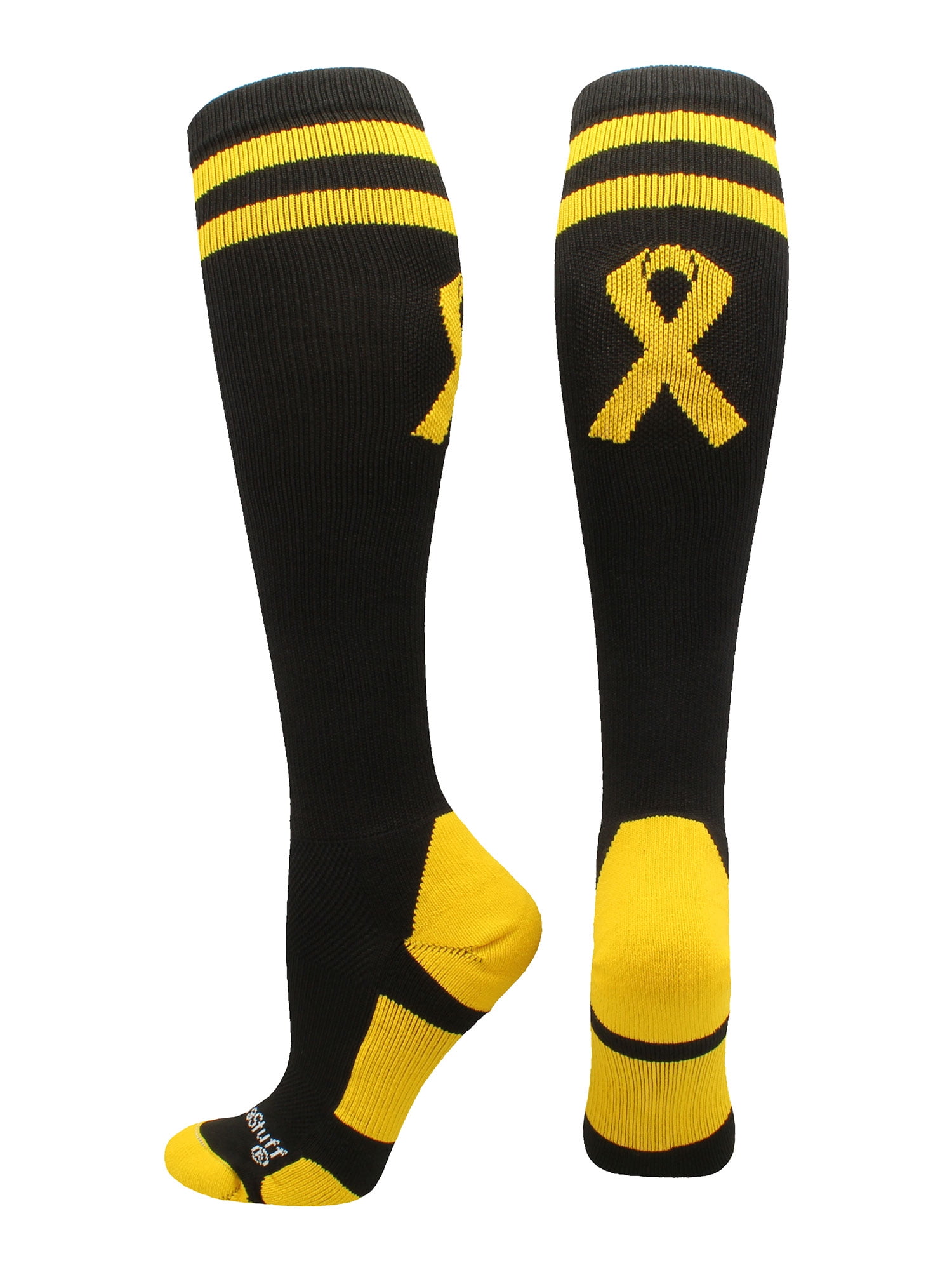 Gold Ribbon Childhood Cancer Awareness OTC Socks (Black/Gold, Large ...