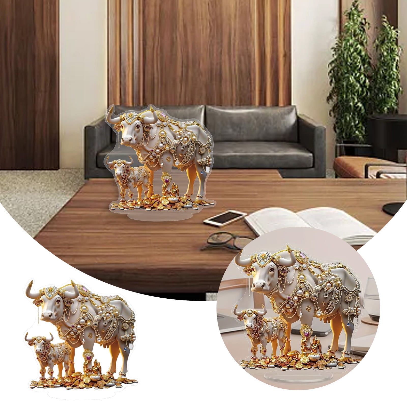 Gold Rich Calf Bull Gold Table Top Gemstone Decoration Statue Table Top ...