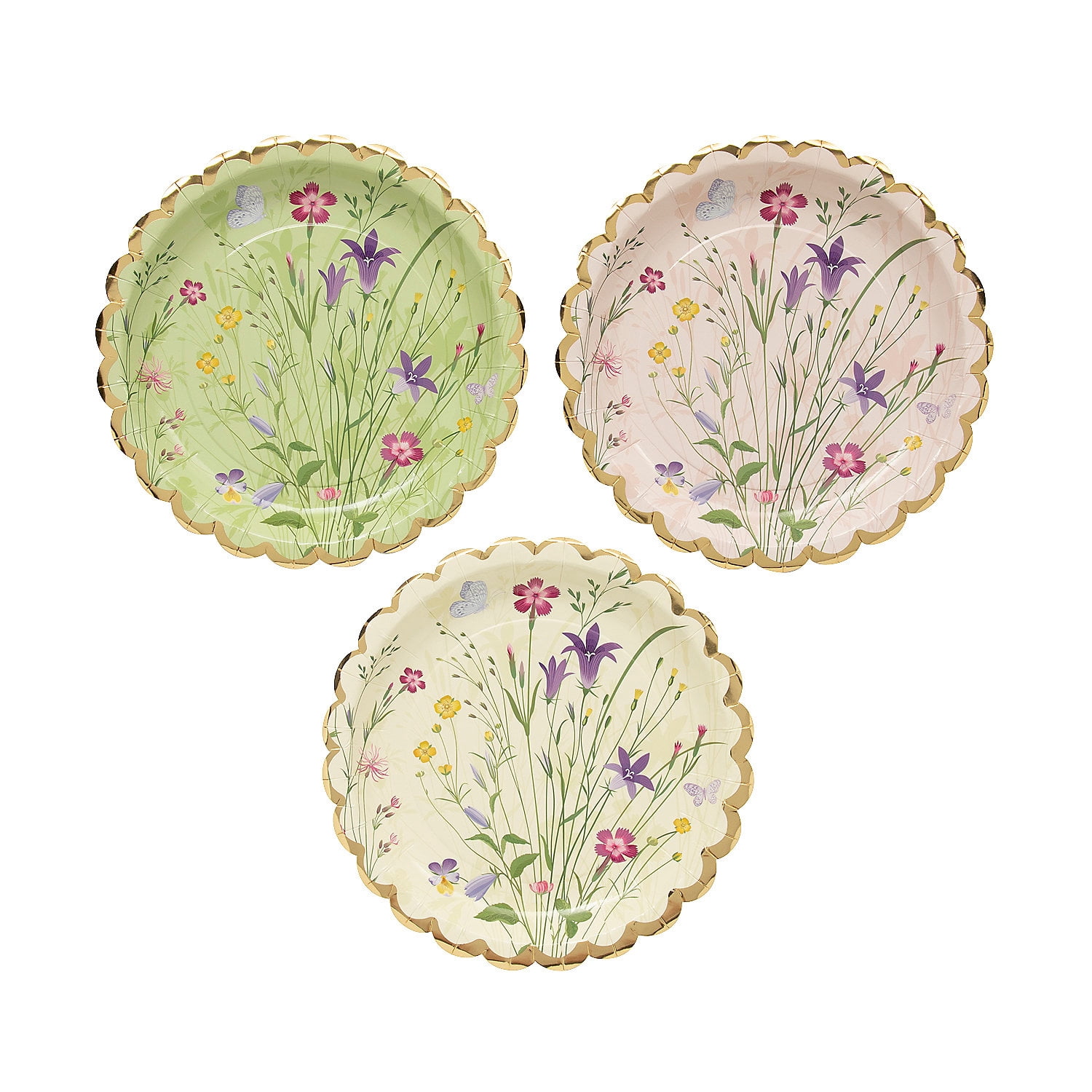 Wedding Flower Disposable Gold Rim Pastel Floral Paper Dessert Plates ...