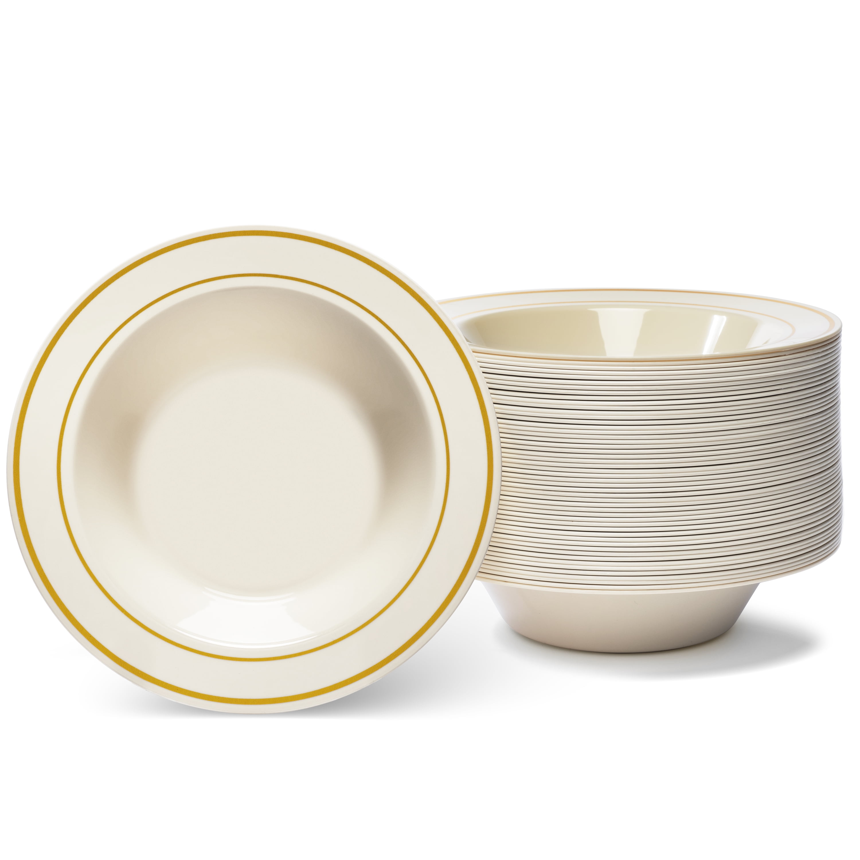 Gold Rimmed Ivory Bowls -12 ounce - 50 Count - Hard Plastic ...